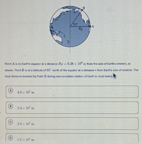 Solved: Point A is on Earth's equator at a distance R_E=6.38* 10^6m ...