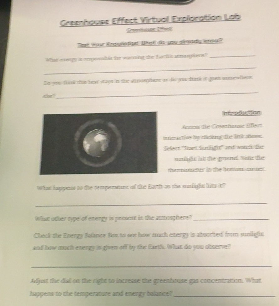 Solved: Greenhouse Effect Virtual Exploration Lab Crosendeses Effisct ...