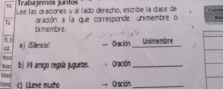 Solved: Yo Trabajemos juntos Lee las oraciones y al lado derecho ...