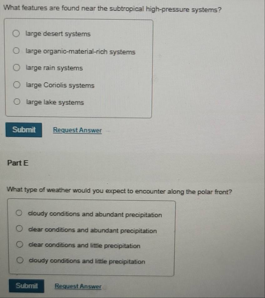 Solved: What features are found near the subtropical high-pressure ...