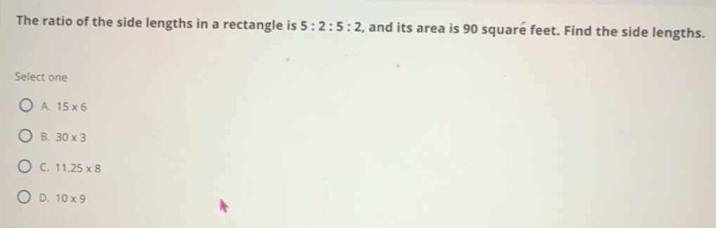 Solved: The ratio of the side lengths in a rectangle is 5:2:5:2 , and ...
