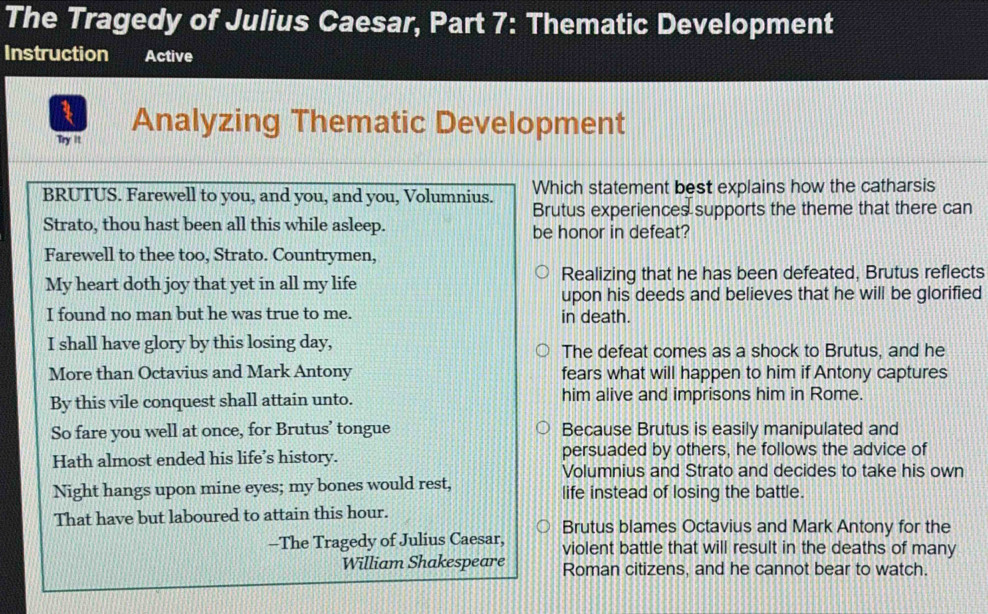 Solved: The Tragedy of Julius Caesar, Part 7: Thematic Development ...