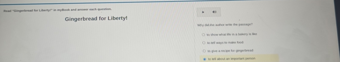 Solved: Read "Gingerbread for Liberty!" in myBook and answer each ...