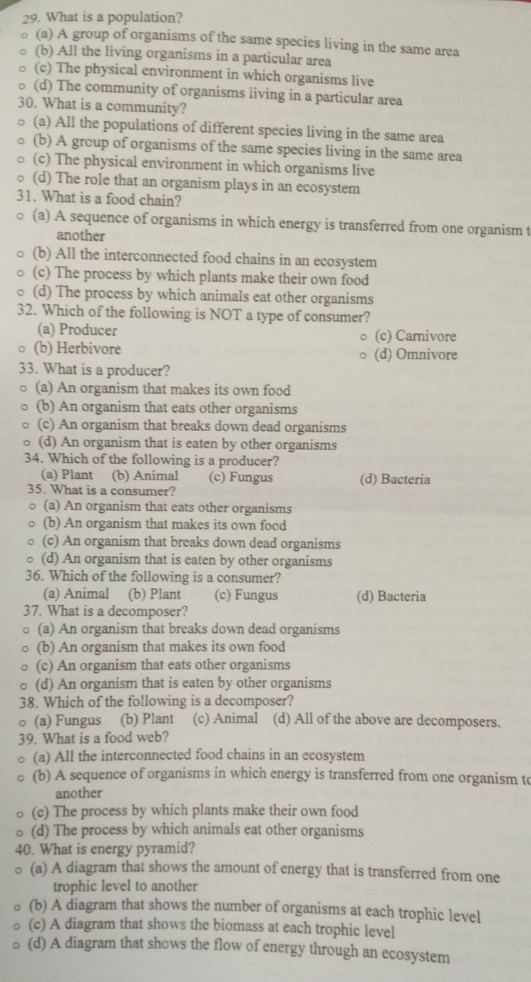 Solved: What is a population? (a) A group of organisms of the same ...