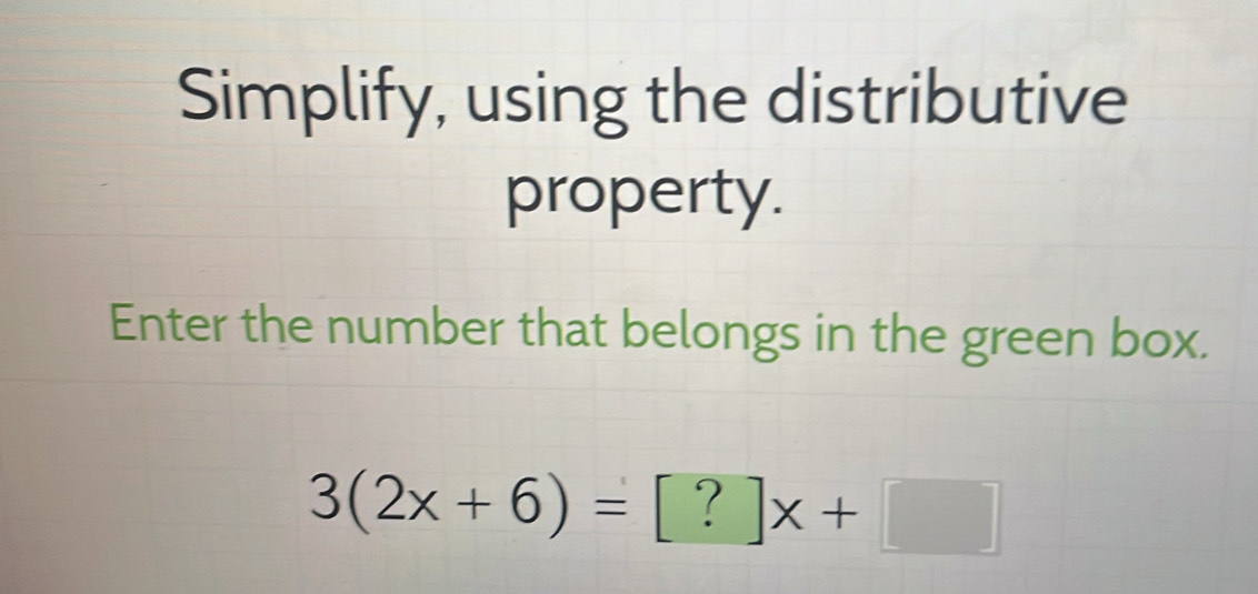 Solved: Simplify, using the distributive property. Enter the number ...