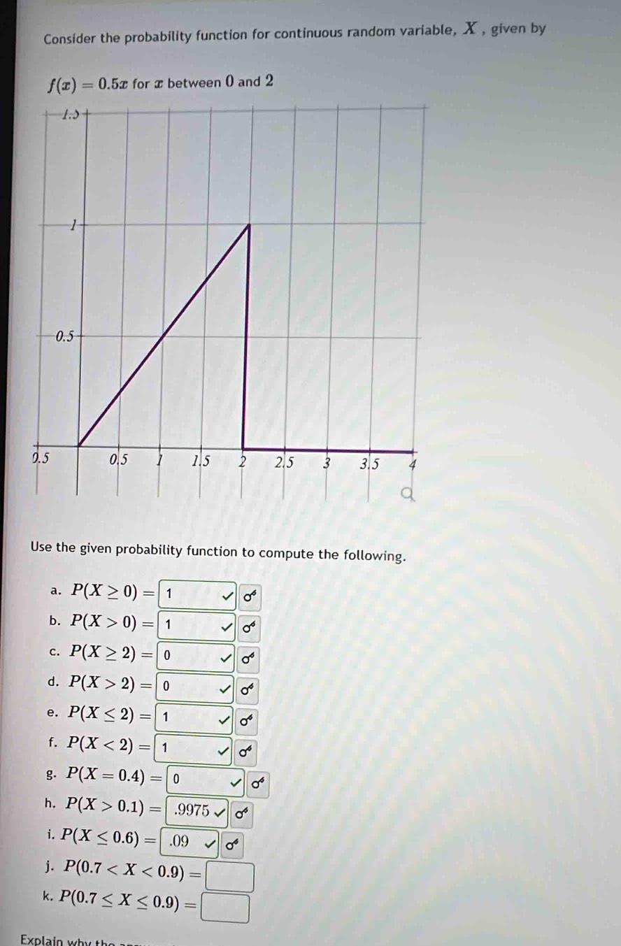 Solved: Consider the probability function for continuous random ...
