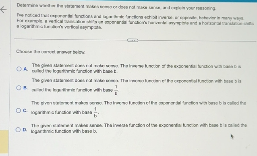 Solved: Determine whether the statement makes sense or does not make ...