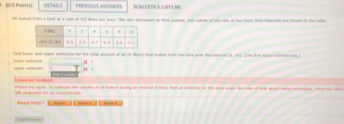 Solved: DETAILS PREVIOUS ANSWERS SCALCET9 5.1.011.MI. Oll leaked from a ...