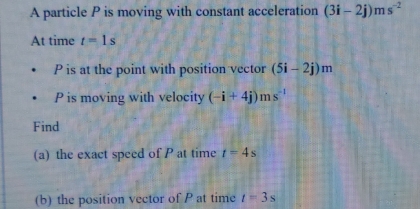 Solved: A particle P is moving with constant acceleration (3i-2j)ms^(-2) At time t=1s P is at ...
