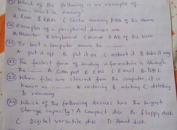 Solved: ②Which of the following is an example of non- Volatile memory ...