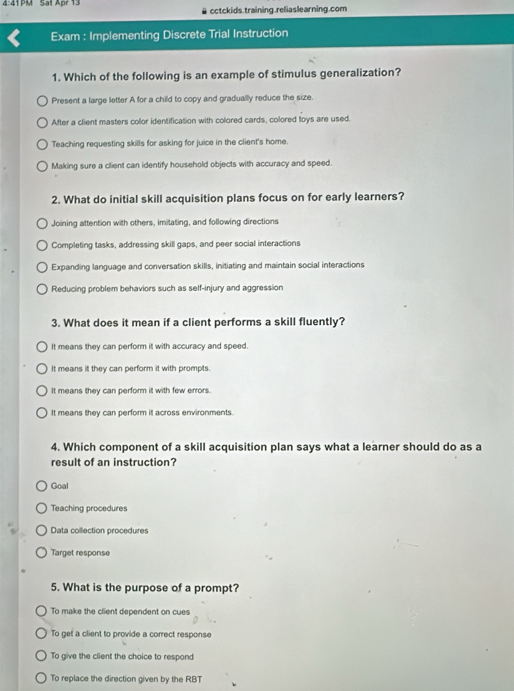 Solved: 4:41 PM Sat Apr 13 cctckids.training.reliaslearning.com Exam ...