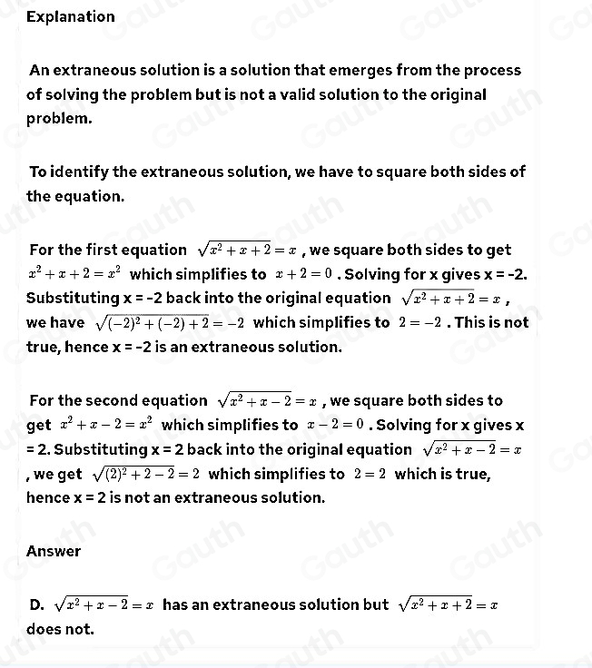 Solved: Consider the following two equations. sqrt(x^2+x+2)=x sqrt(x^2 ...