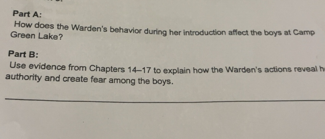 Solved: How does the Warden's behavior during her introduction affect ...