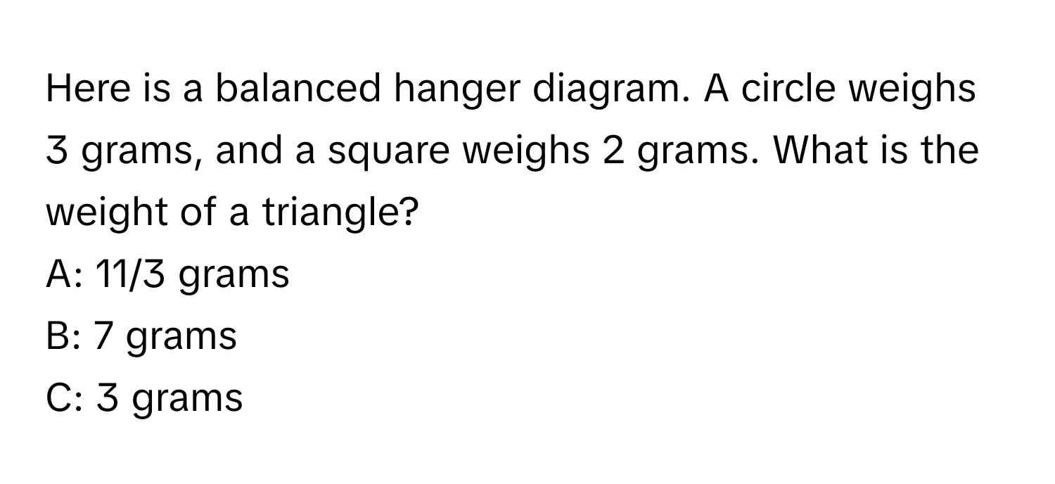 Solved: Here is a balanced hanger diagram. A circle weighs 3 grams, and ...
