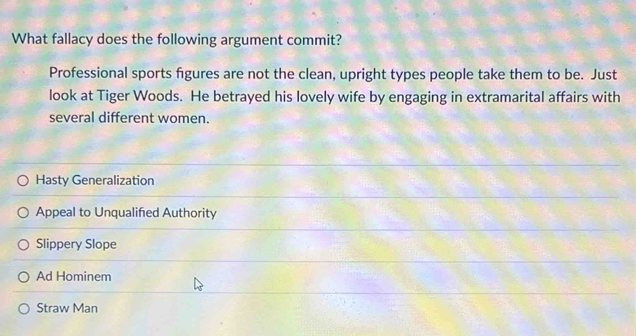 Solved: What fallacy does the following argument commit? Professional ...