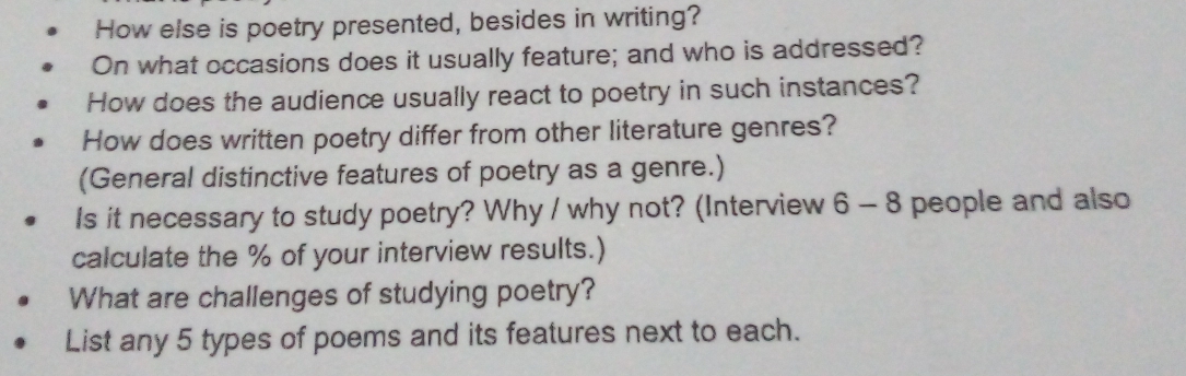 Solved: How else is poetry presented, besides in writing? On what ...
