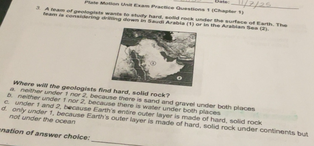 Solved: Date: Plate Motion Unit Exam Practice Questions 1 (Chapter 1) 3 ...