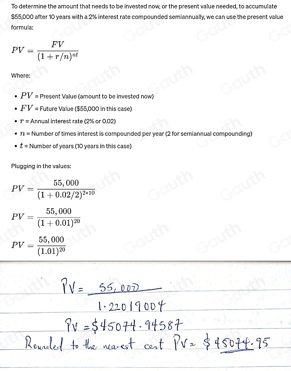 Solved: HW Scor Point Use the present value formula to determine the amount to be invested now ...