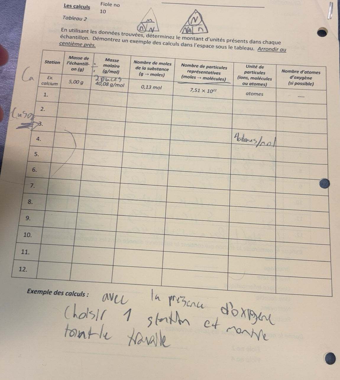 Solved: Les calculs Fiole no 10 Tableau 2 En utilisant les données ...