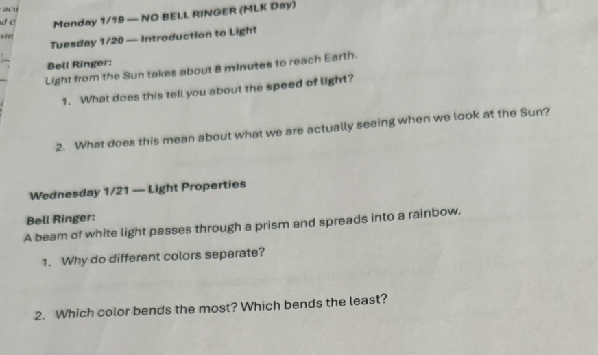 Risolto:Monday 1/19 — NO BELL RINGER (MLK Day) sin Tuesday 1/20 ...