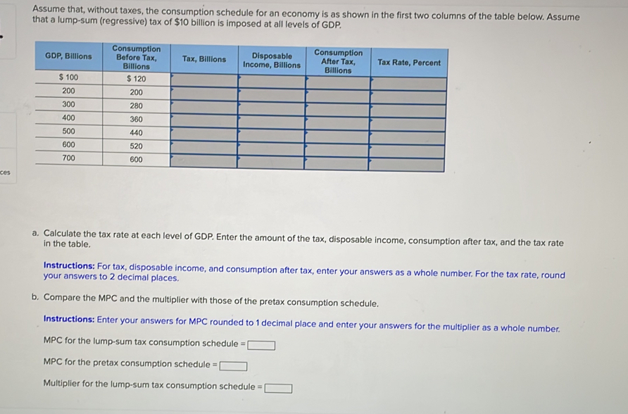 Solved: Assume that, without taxes, the consumption schedule for an economy is as shown in the ...