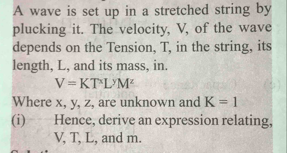 Solved: A wave is set up in a stretched string by plucking it. The ...