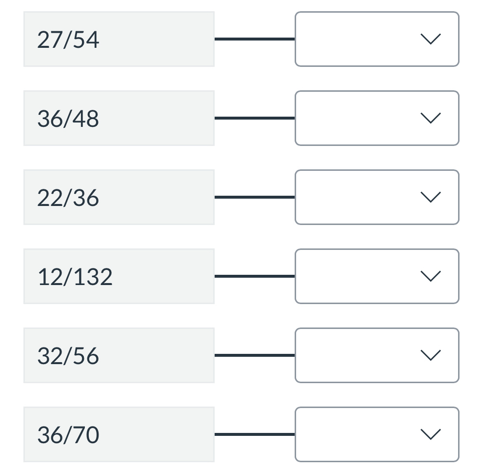 Solved: 27/54 36/48 22/36 12/132 32/56 36/70 [Math]