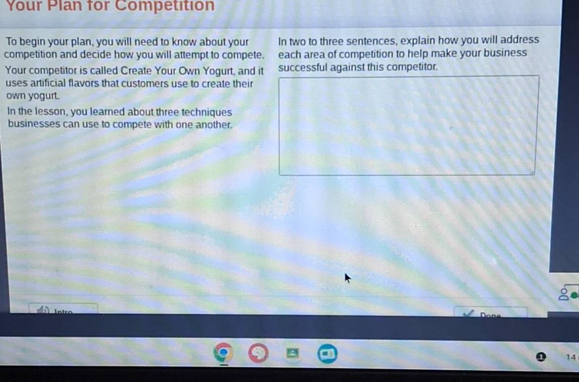 Solved: Your Plan for Competition To begin your plan, you will need to ...