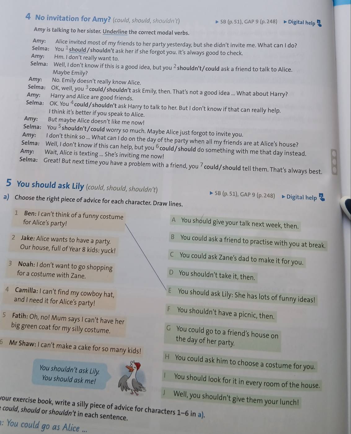 Gelöst:No invitation for Amy? (could, should, shouldn’t) SB(p.51),GAP9 ...