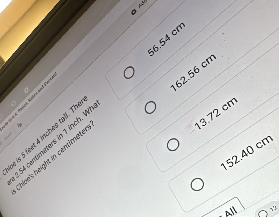 Solved: Ada 6.54 cm 62.56 cm 13.72 cm e is 5 feet 4 inches tall. Th ...