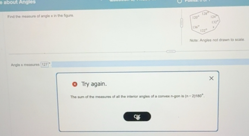 Solved: about ngles Find the measure of angle x in the figure. Note ...