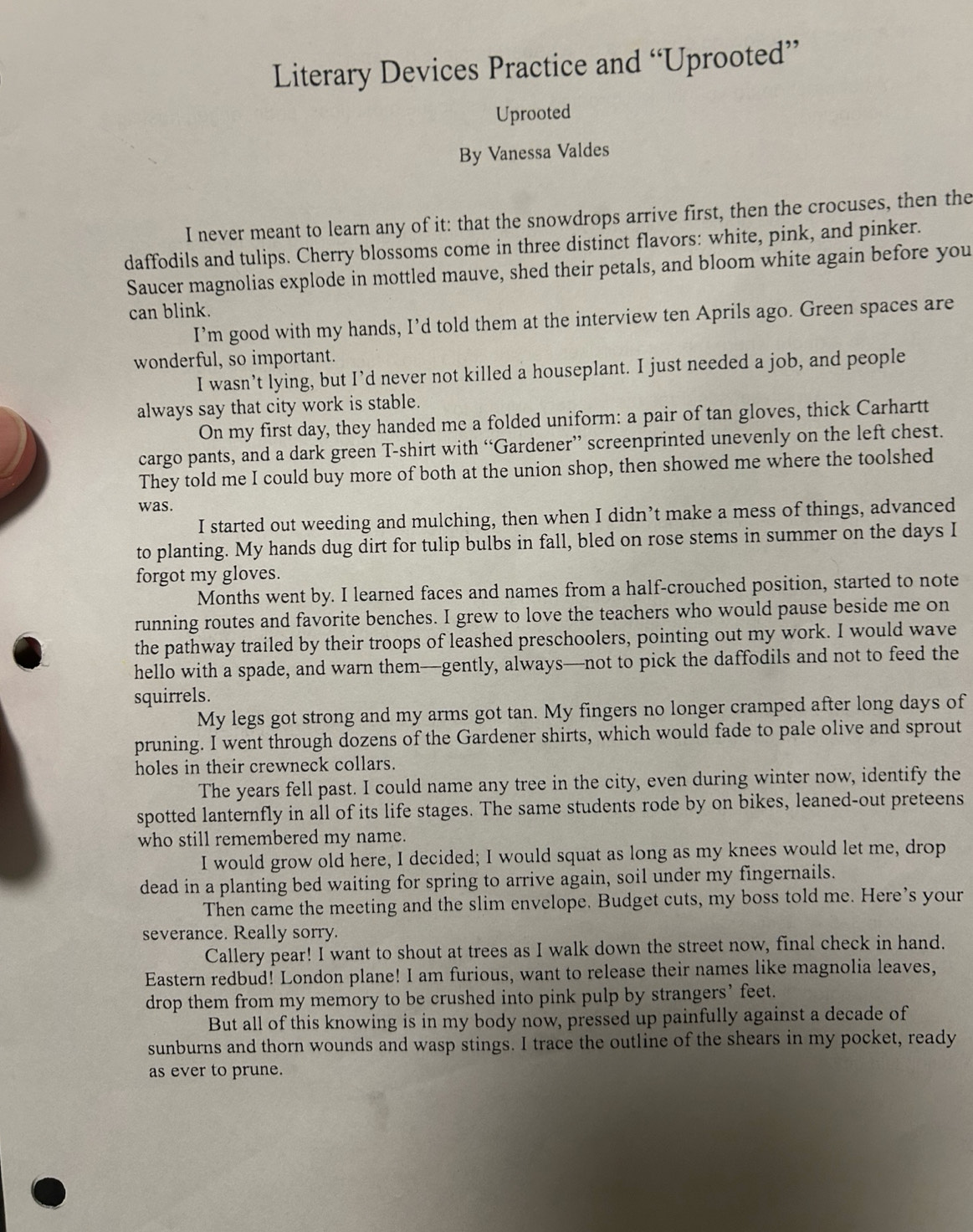 Solved: Literary Devices Practice and “Uprooted” Uprooted By Vanessa ...