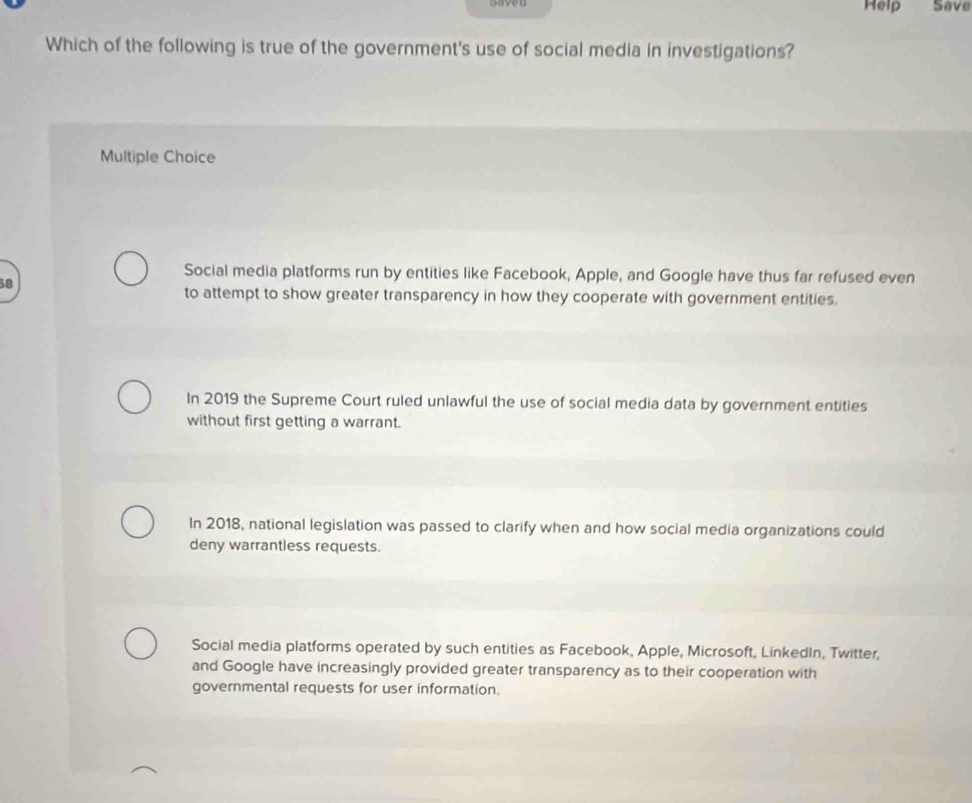 Solved: Help Save Which of the following is true of the government's ...