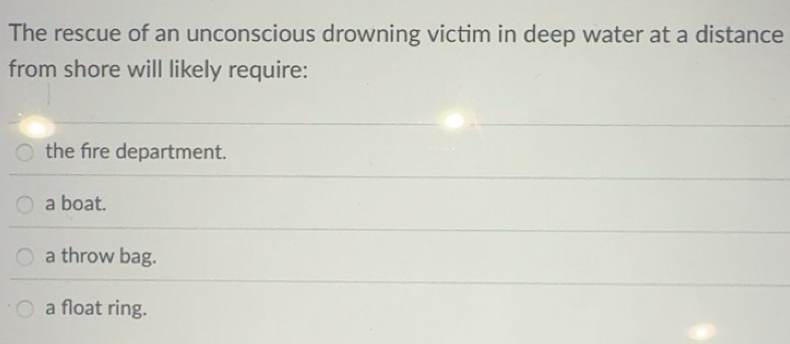 Solved: The rescue of an unconscious drowning victim in deep water at a ...