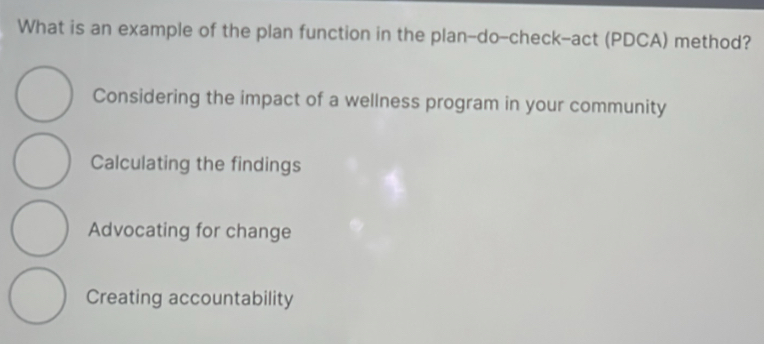 Solved: What is an example of the plan function in the plan-do-check ...