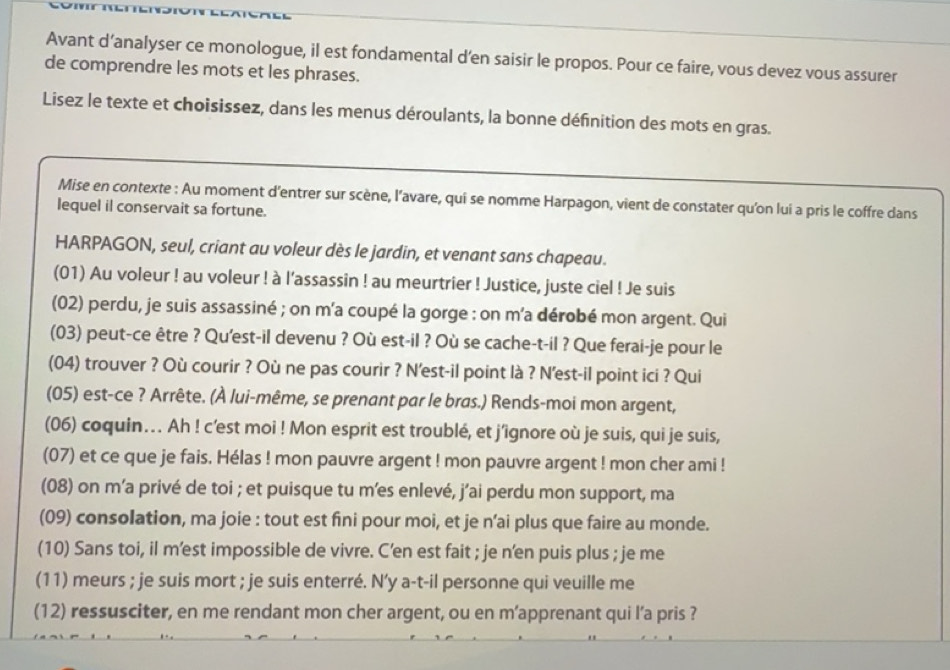 Solved: Avant d’analyser ce monologue, il est fondamental d’en saisir ...