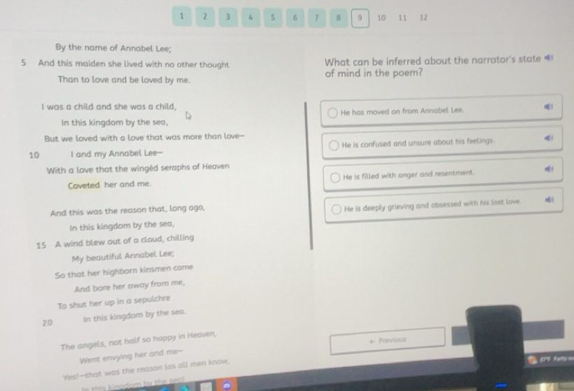 Solved: 1 2 3 4 5 6 7 B 9 10 11 12 By the name of Annabel Lee; 5 And ...