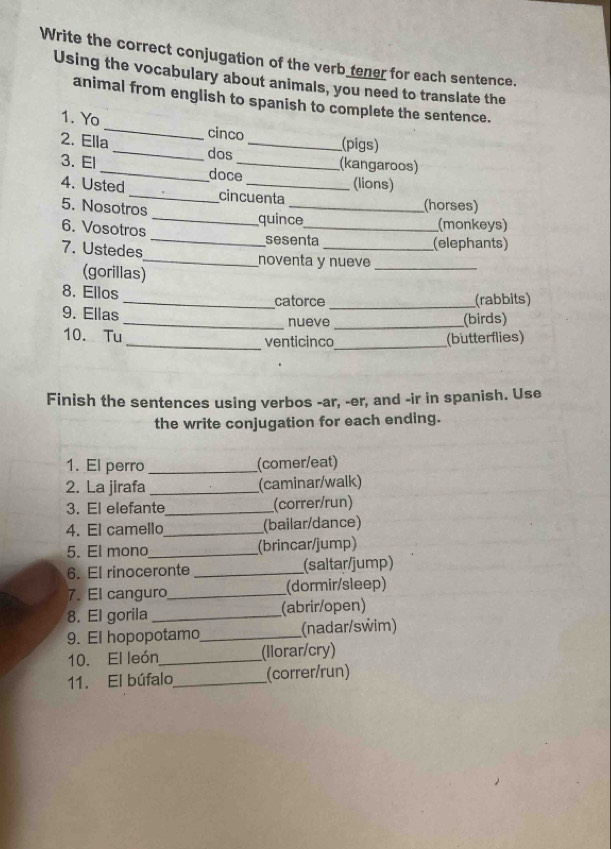 Solved: Write the correct conjugation of the verb tener for each ...