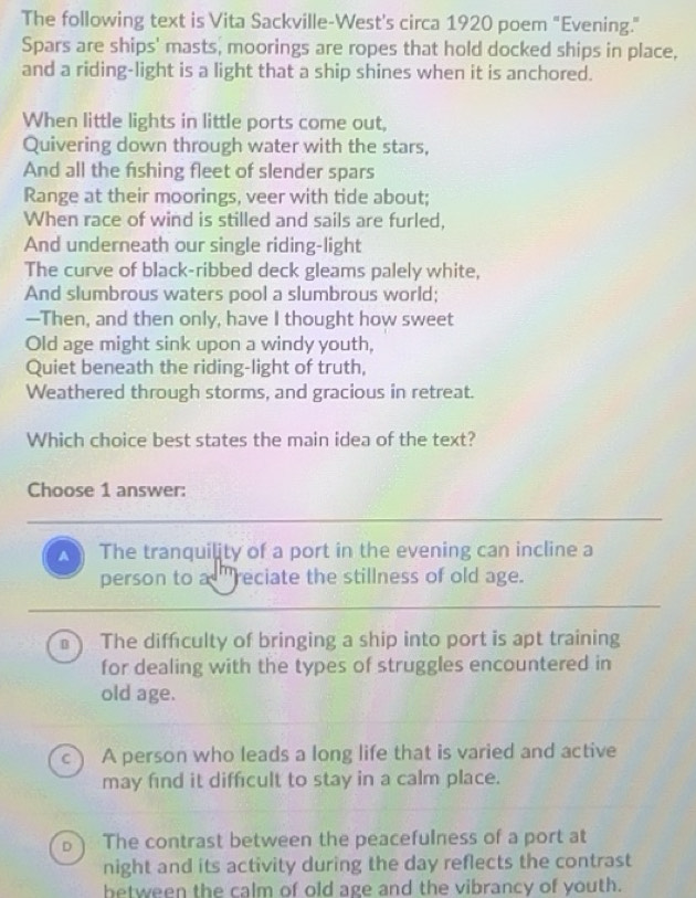 Solved: The following text is Vita Sackville-West's circa 1920 poem ...