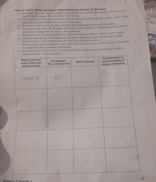 Solved: Task B. Atomic Model Spotlight: Illuminating the Secrets of the ...