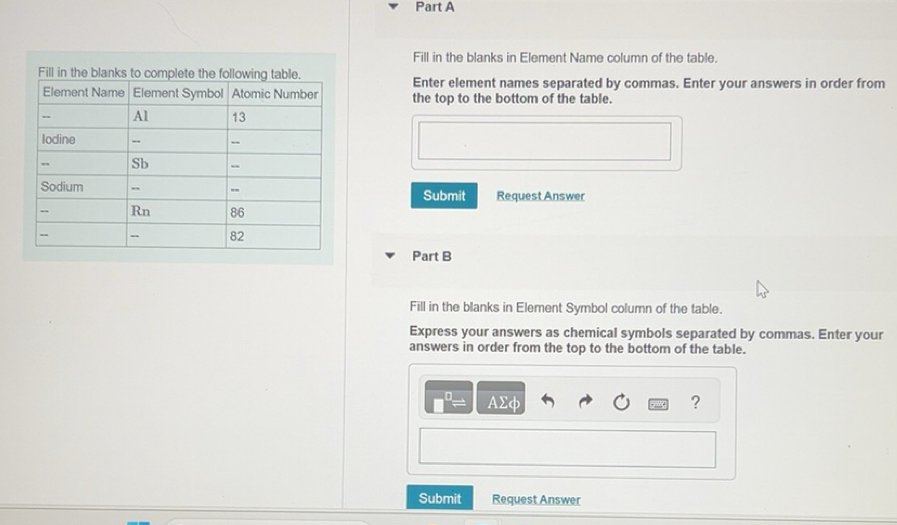 Solved: Fill in the blanks in Element Name column of the table. Enter ...