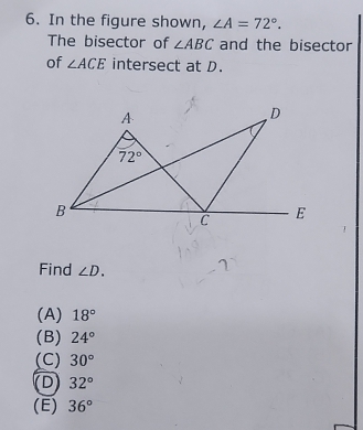 Telah dijawab:In the figure shown, ∠ A=72°. The bisector of ∠ ABC and ...