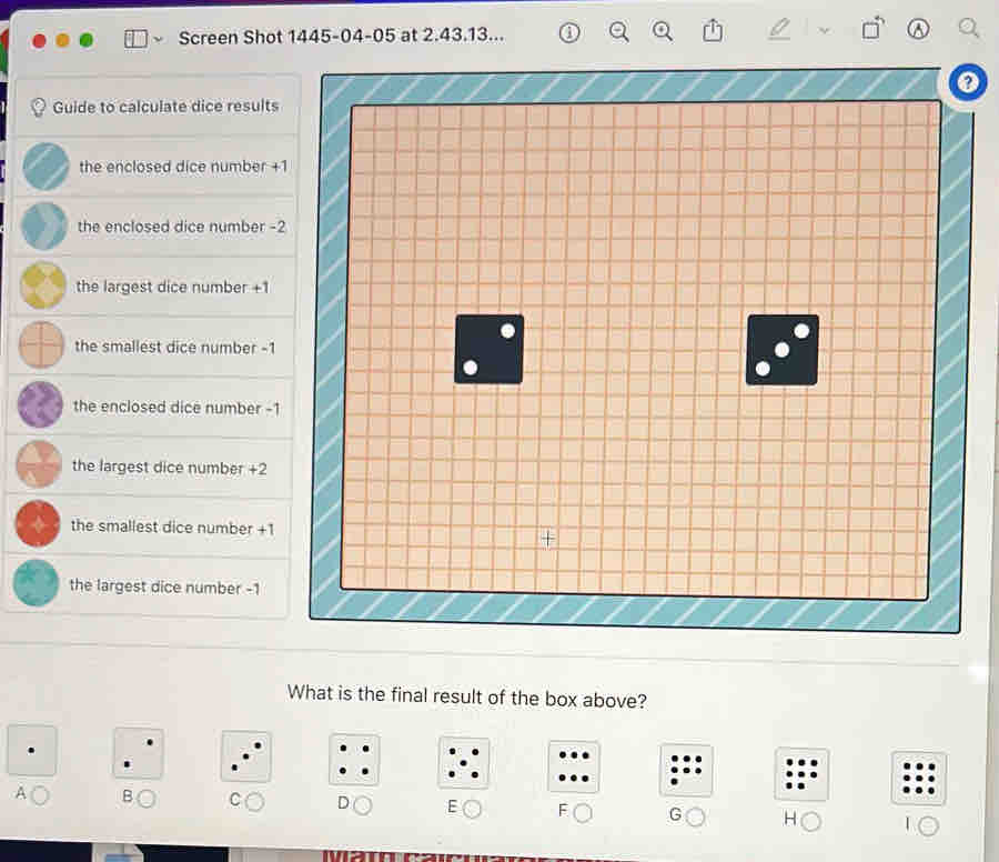 تم الحل:Screen Shot 1445-04-05 at 2.43.13... Guide to calculate dice results the enclosed dice n