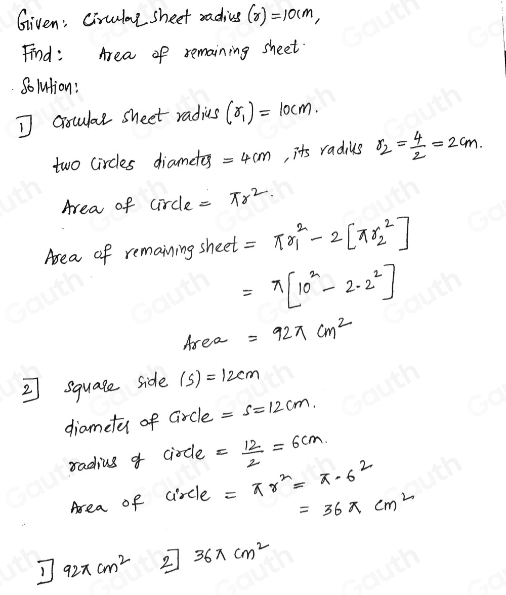 Solved: From a circular sheet of radius 10 cm, two circles of diameters ...
