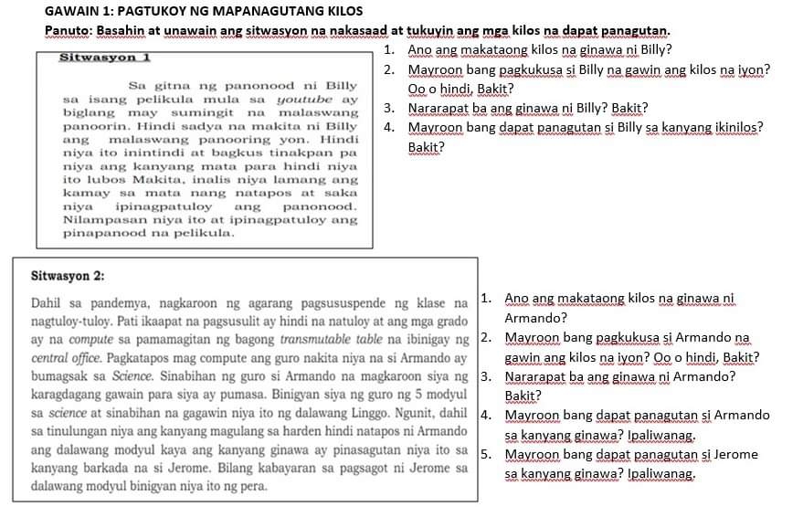 Solved: GAWAIN 1: PAGTUKOY NG MAPANAGUTANG KILOS Panuto: Basahin at ...