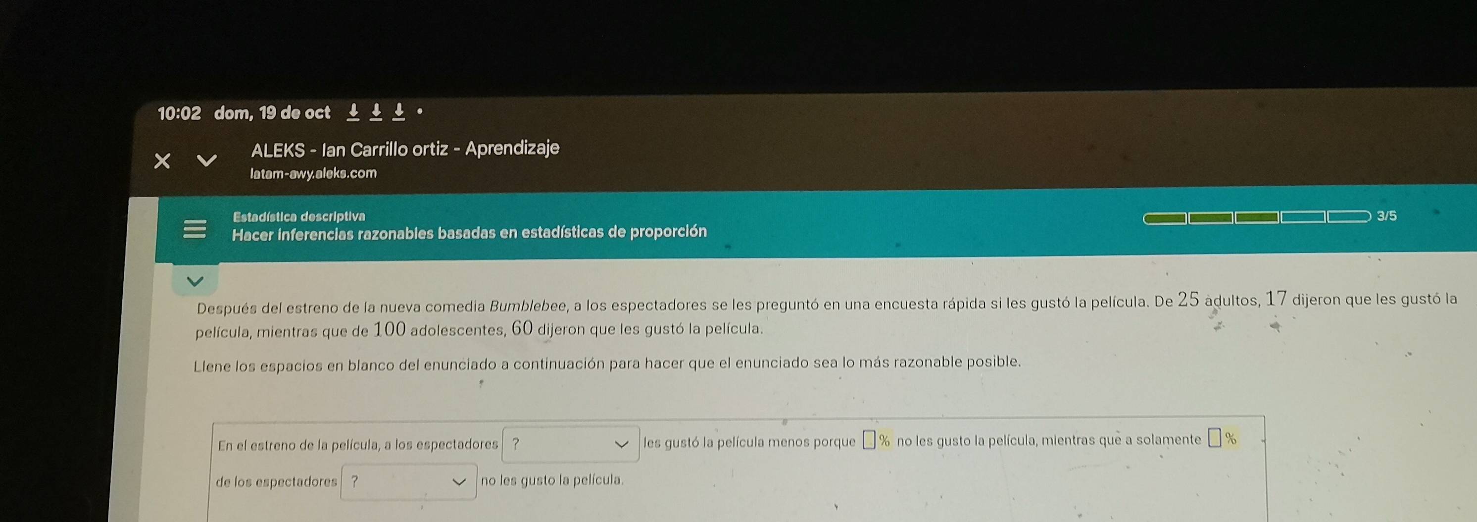 Resuelto:10:02 dom, 19 de oct ALEKS - Ian Carrillo ortiz - Aprendizaje ...