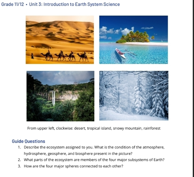 Solved: Grade 11/12 • Unit 3: Introduction to Earth System Science From ...