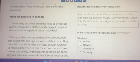 Solved: include errors. Read the essay; then answer the Read the ...