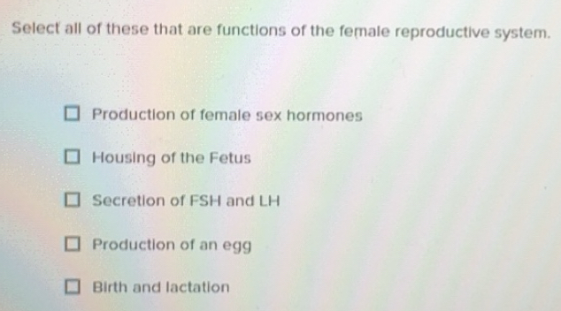 Solved: Select all of these that are functions of the female ...