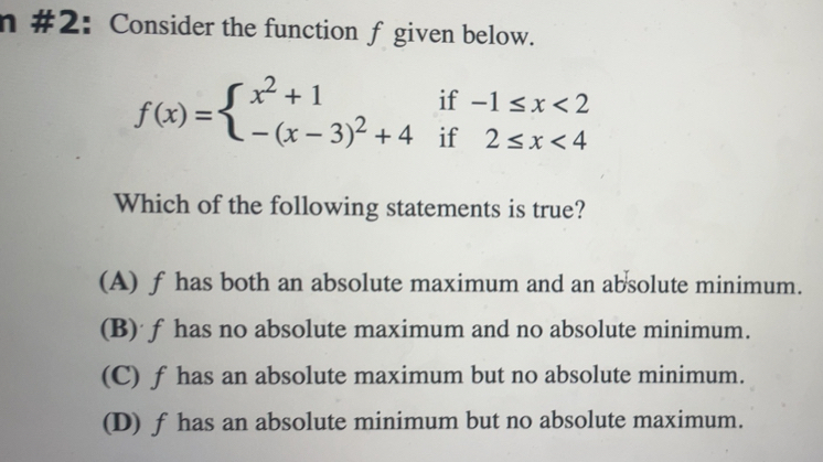 Solved: #2： Consider the function f given below. f(x)=beginarrayl x^2 ...
